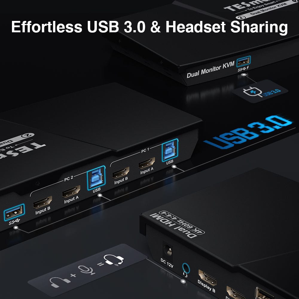 2 Port Dual Monitor KVM Switch Kit HDMI 4K60Hz with USB 3.0 Docking St ...