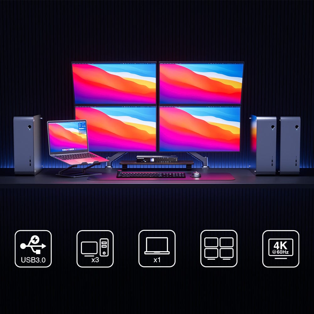 Quad Monitor MST KVM Dock - 4K60Hz, EDID for 4 PCs – TESmart