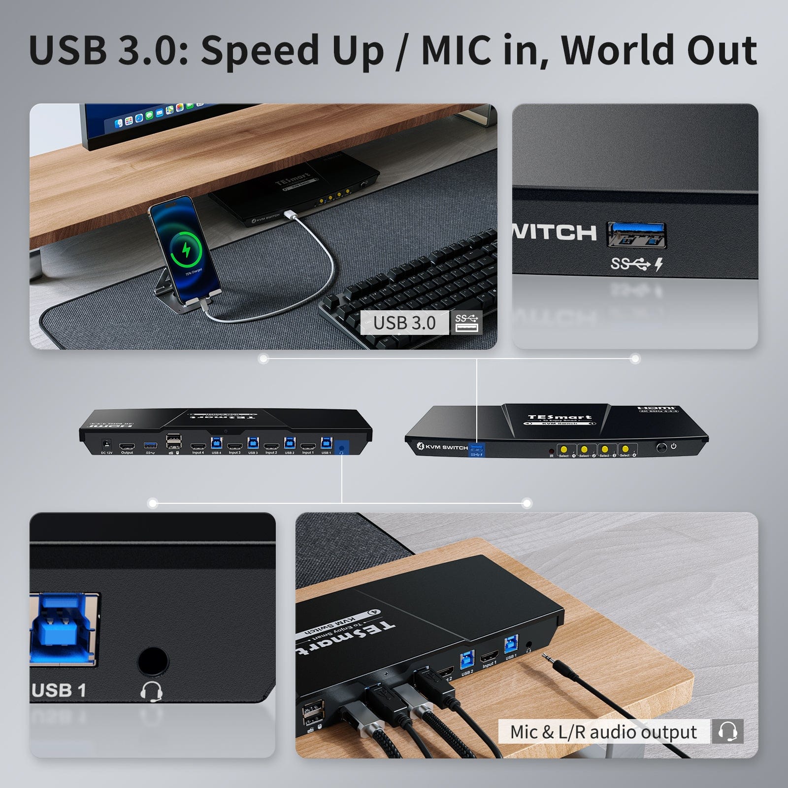 4 Port KVM Switch Kit HDMI 4K60Hz with USB 3.0 Docking Station, 4 PCs ...
